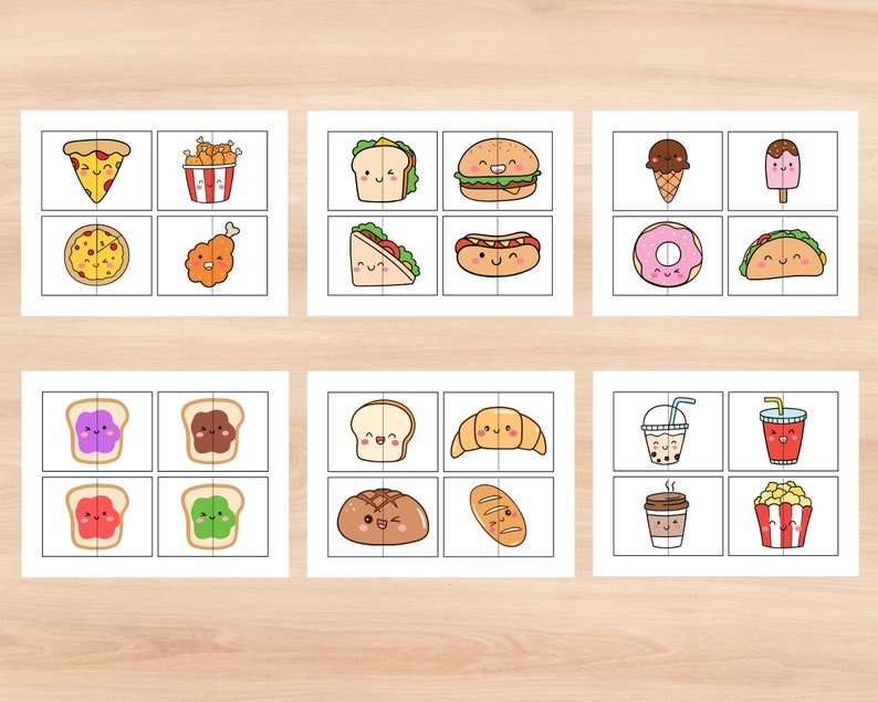Food Matching Card Game, Symmetry Puzzle, Printable Toddler Preschool ...