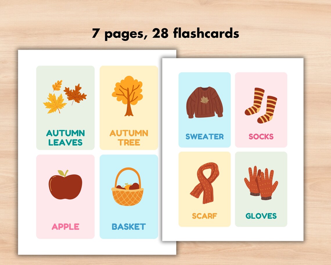 28 Autumn Flashcards, Fall Vocabulary Nature Cards, Printable ...