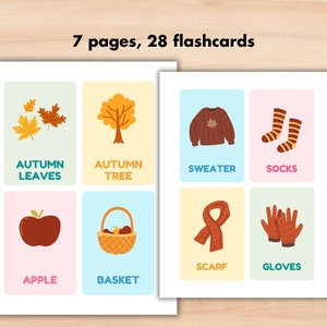 28 Autumn Flashcards, Fall Vocabulary Nature Cards, Printable ...