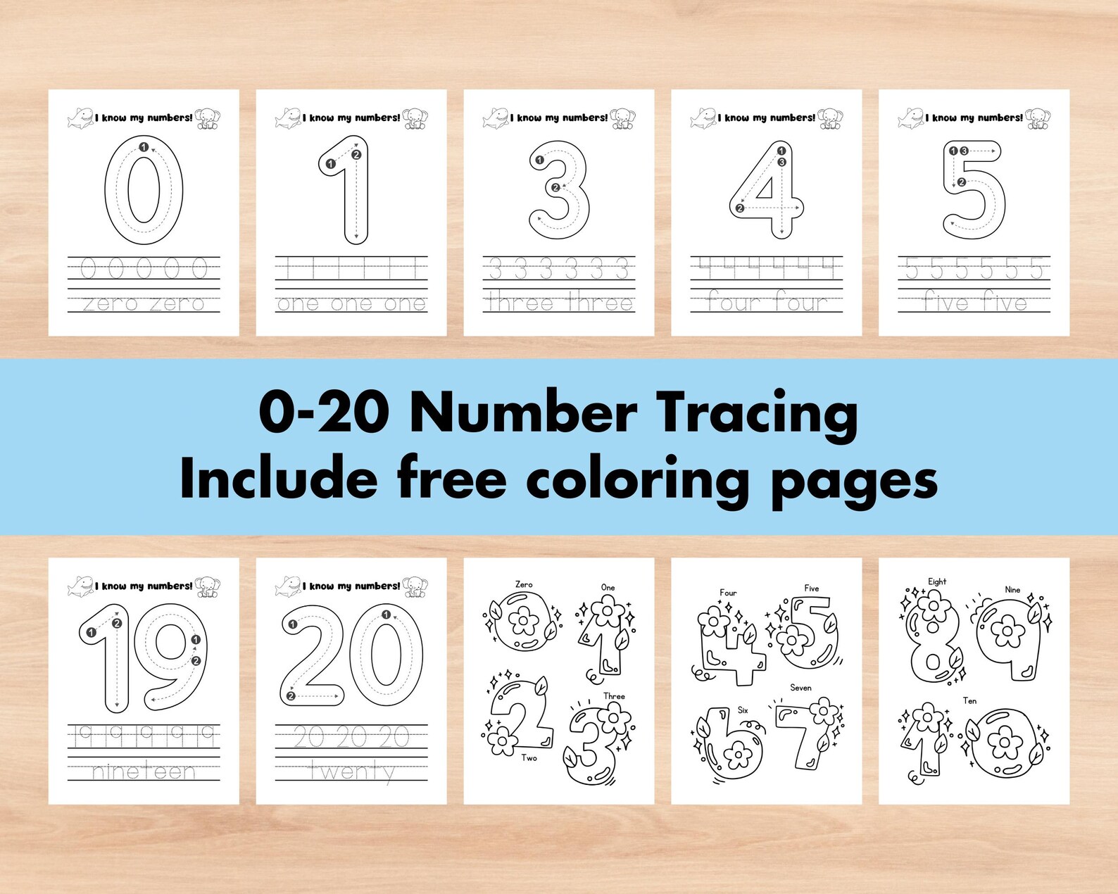 Number Tracing Worksheet, Printable Dough Mat Preschool Numbers 0-20 ...