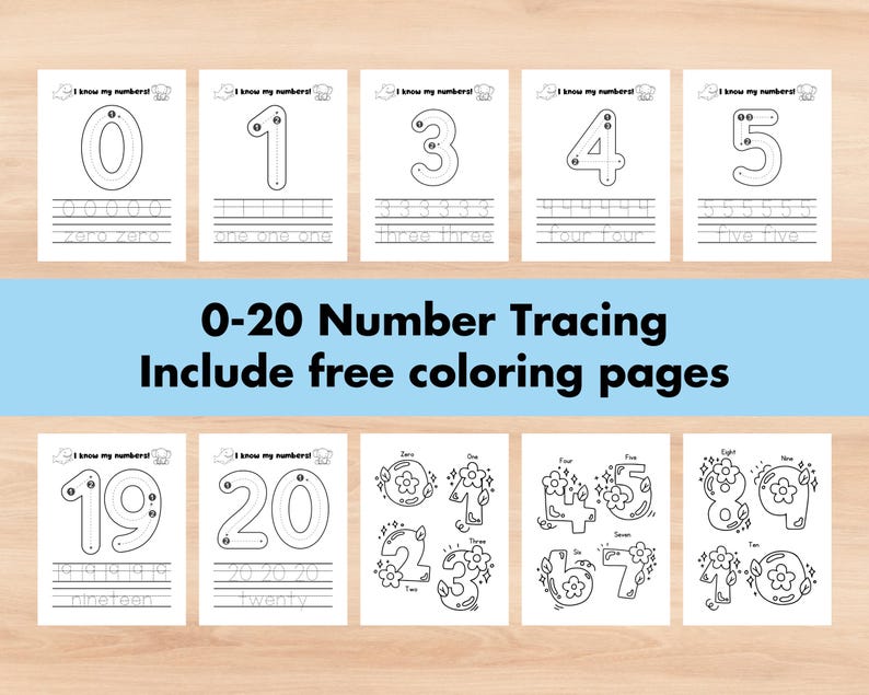 Number Tracing Worksheet, Printable Dough Mat Preschool Numbers 0-20 ...