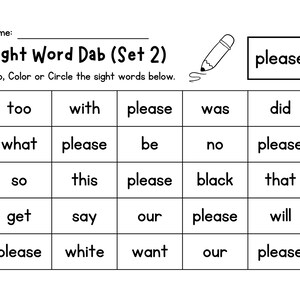 Sight Word Dab It Worksheet, Sight Word Activity, Kindergarten ...