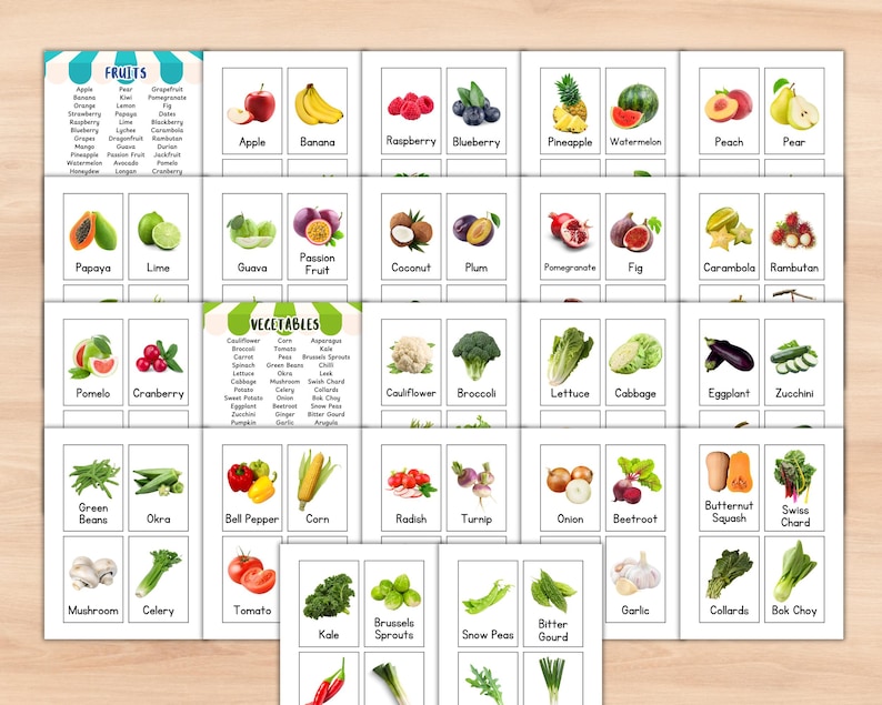 80 Fruits Vegetables Flashcards, Printable Real Photo Food Nomenclature ...