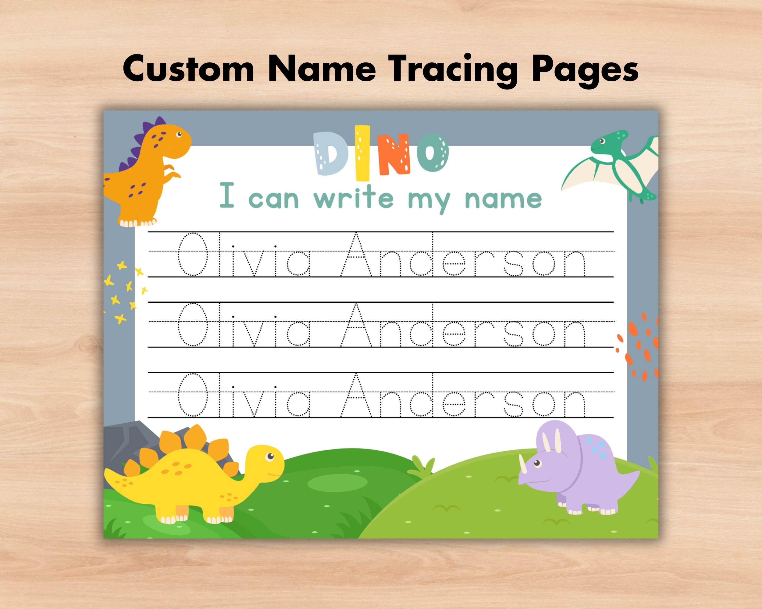 Dinosaur Custom Name Tracing Sheet Personalized Name Trace Handwriting ...