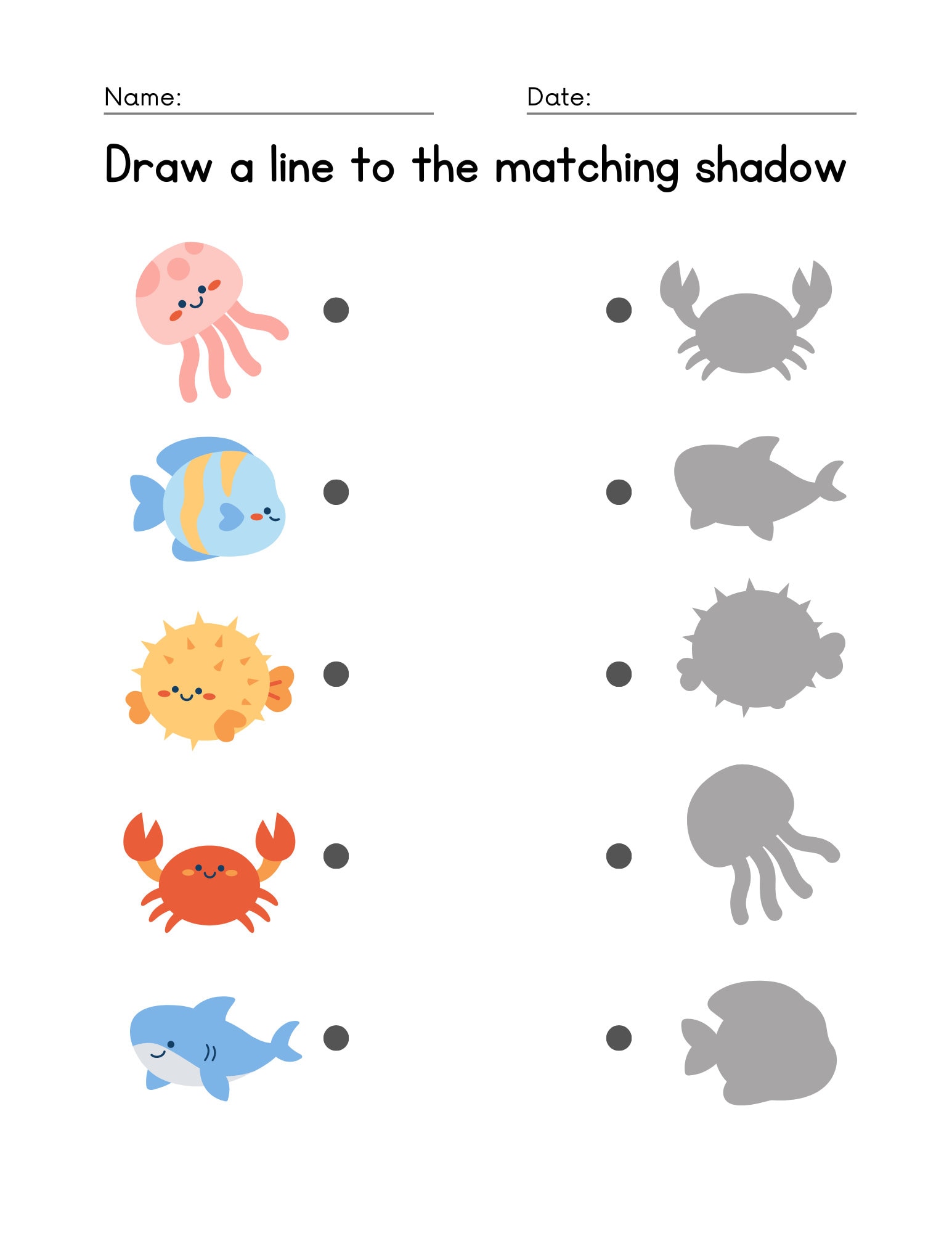 Shadow Matching Worksheets, Match the Picture, Kindergarten Preschool ...