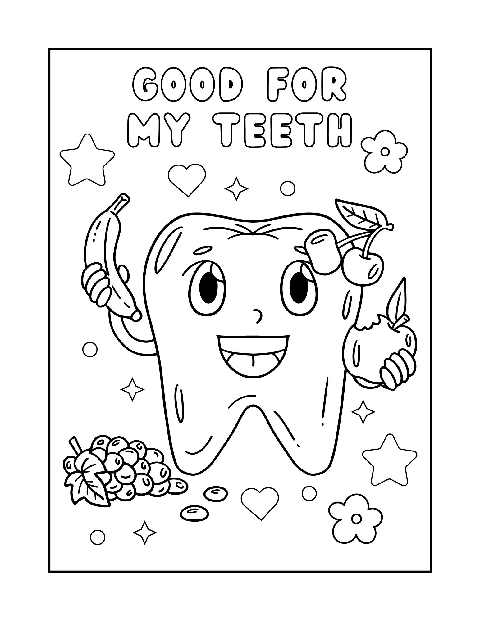Dental Teeth Coloring Pages, Cute Kids Tooth Coloring Sheets, Dental ...
