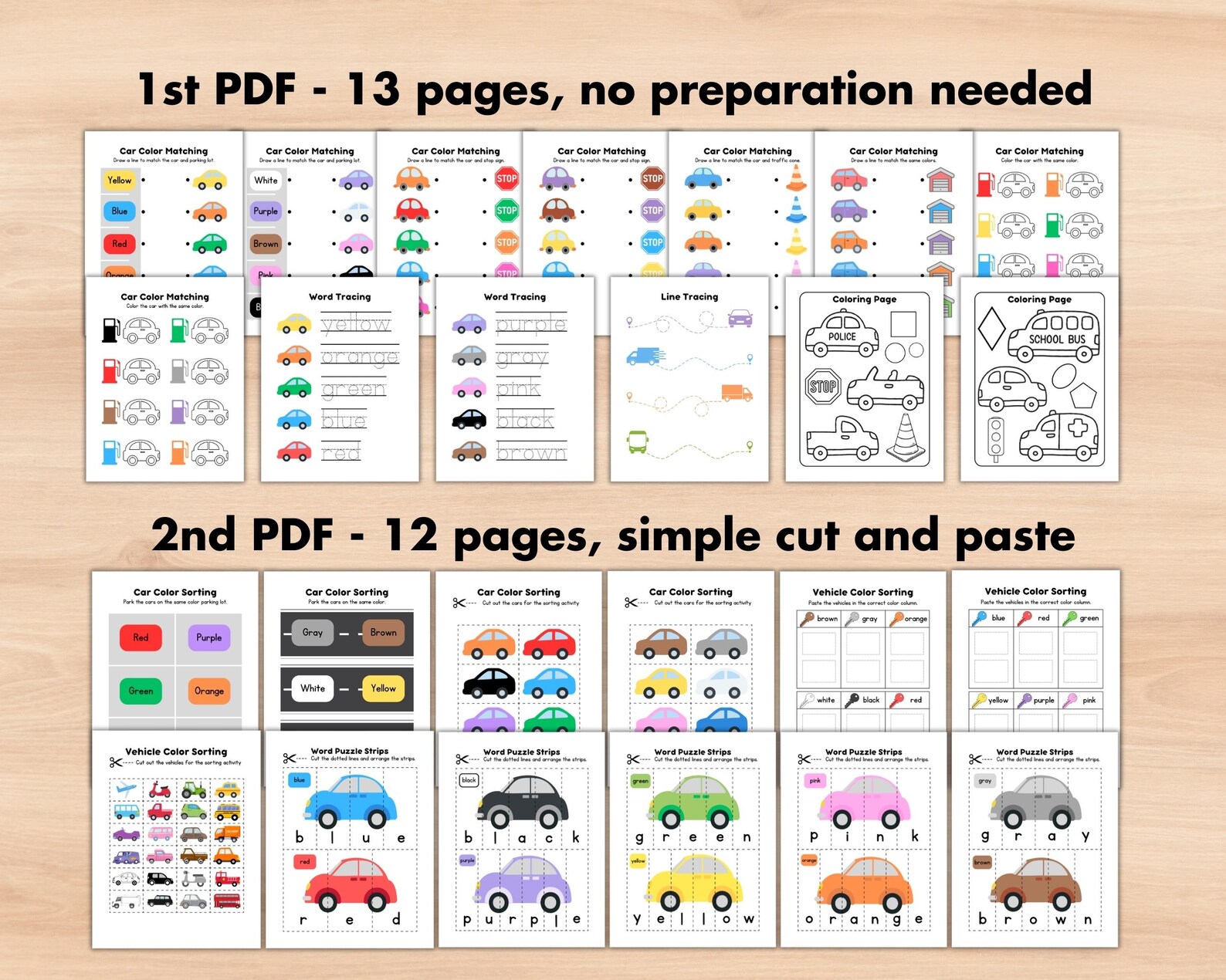 Toddler Busy Book Printable, Colour Sorting Matching Game, Car Color ...