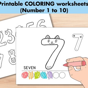 Coloring Numbers Worksheet, Cat Colouring Pages, Preschool Printable ...