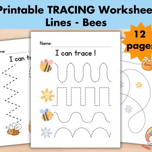 Bees Line Tracing Worksheets, Lines Trace Pages Printable, Homeschool ...