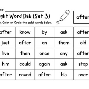 Sight Word Dab It Worksheet, Sight Word Activity, Printable Worksheets ...