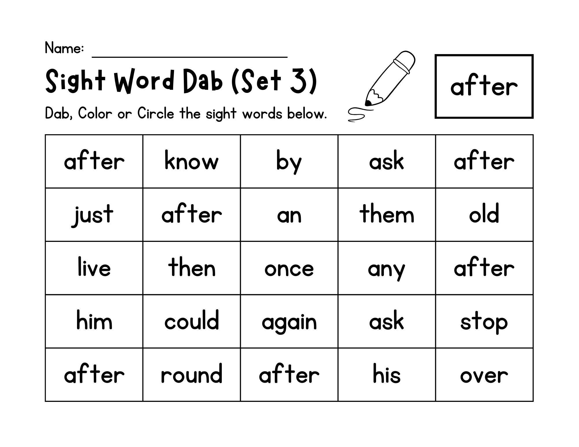 Sight Word Dab It Worksheet, Sight Word Activity, Printable Worksheets ...