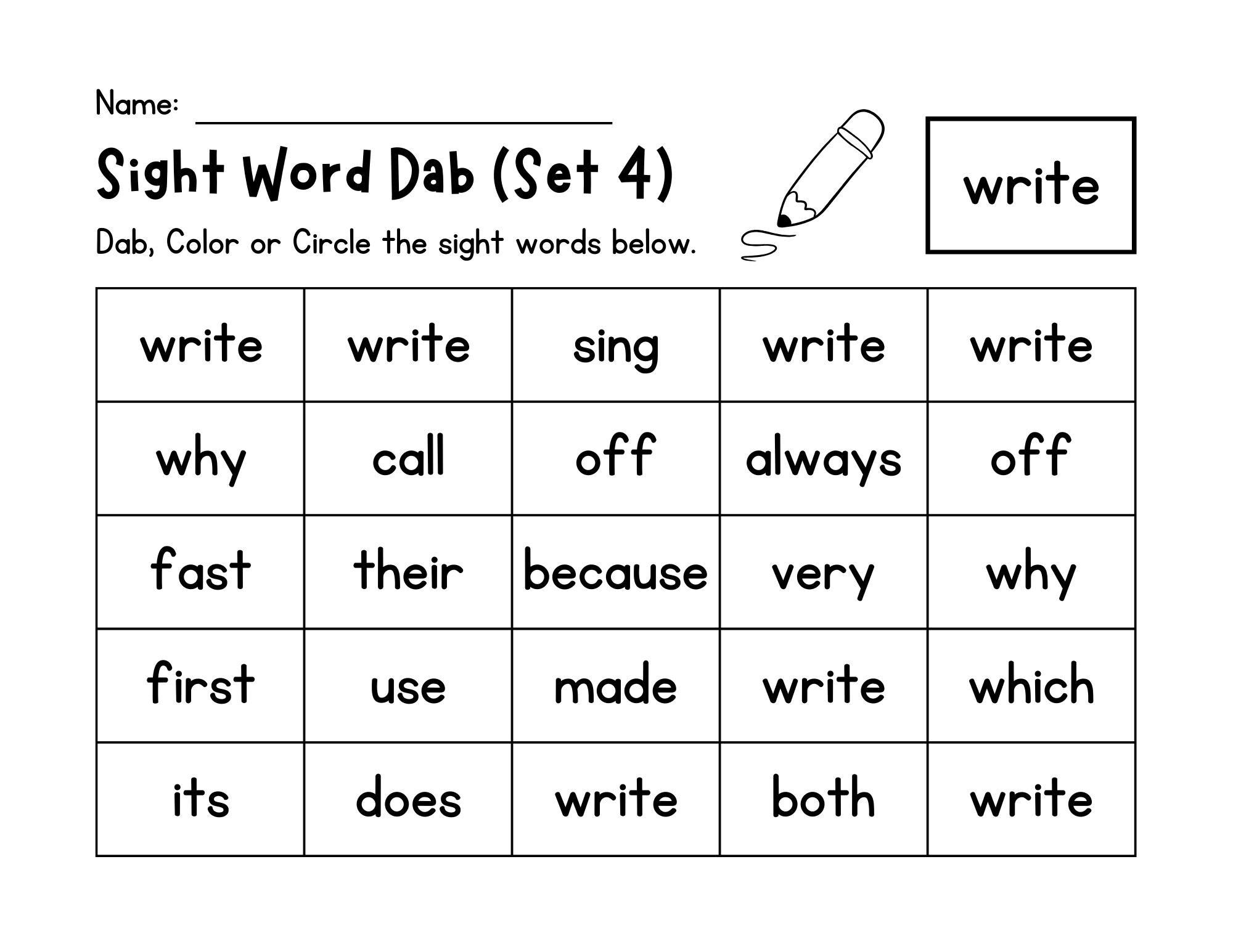 Sight Word Dab It Worksheet, Sight Word Activity, Printable Worksheets ...