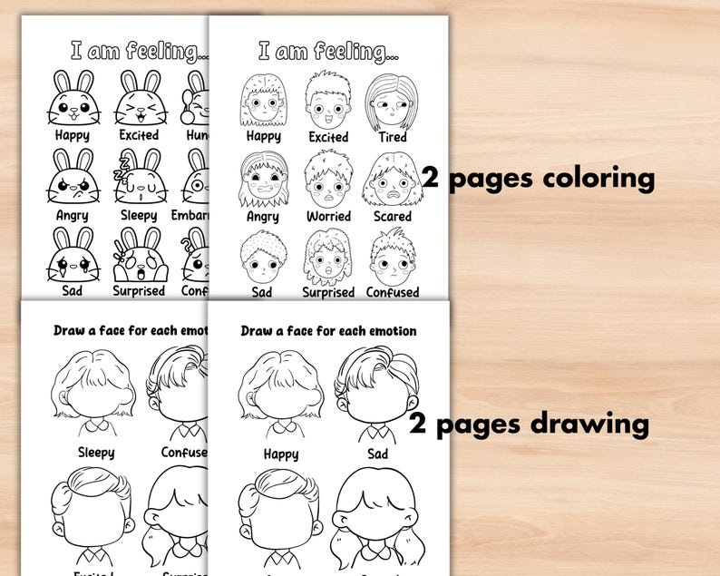 Emotions Coloring Pages, Kids Feelings, Instant Digital Download Pdf ...