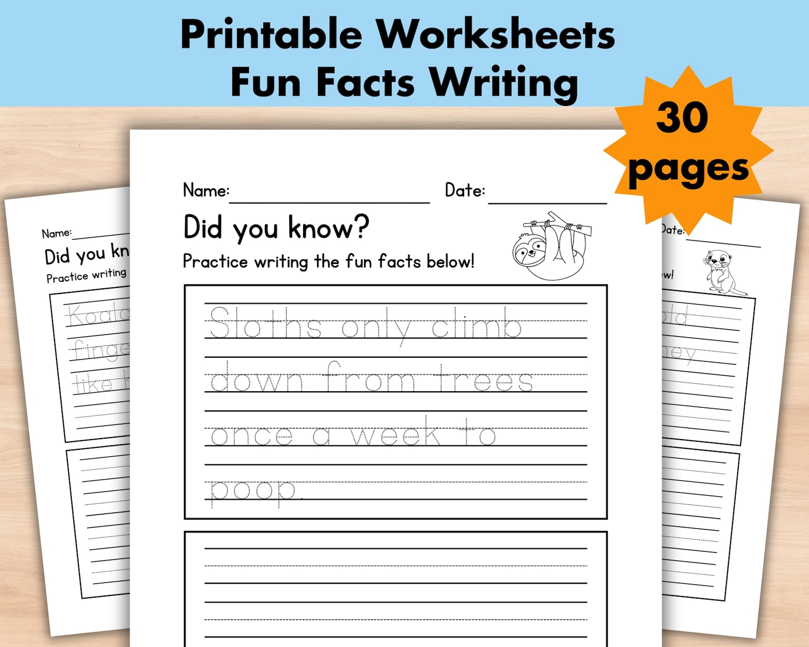 Write the Sentence Worksheets, Handwriting Trace Fun Facts, Printable ...