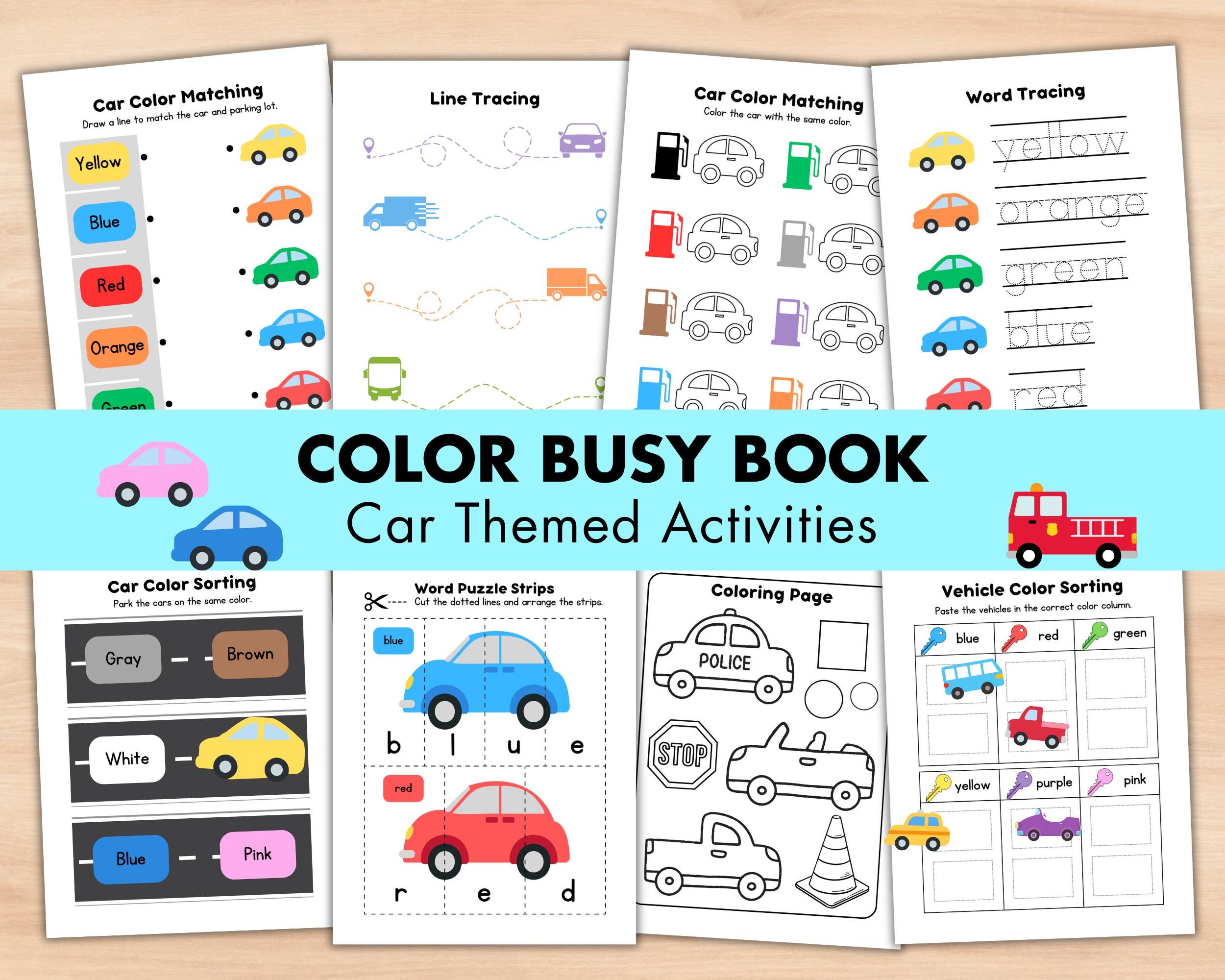 Toddler Busy Book Printable, Colour Sorting Matching Game, Car Color ...