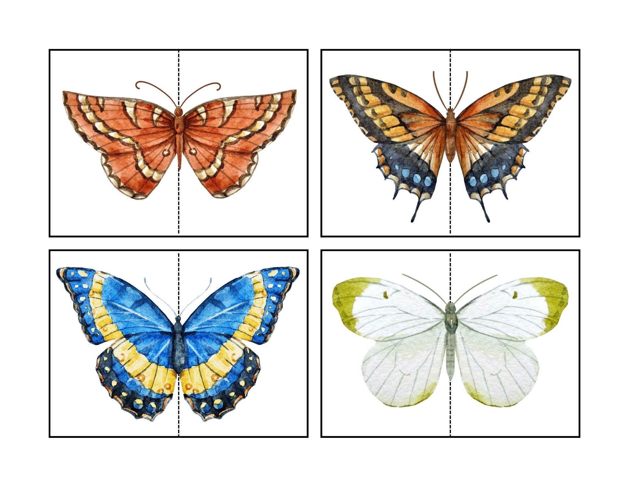 40 Butterfly Matching Card Game, Symmetry Puzzle, Butterfly Pattern ...