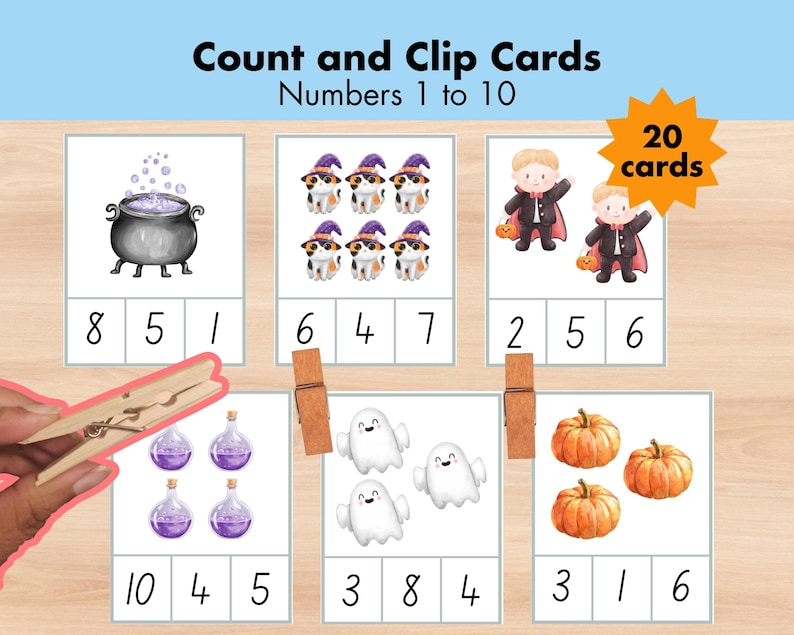 Count and Clip Cards, Numbers 1-10, Preschool Math Numbers Activities ...
