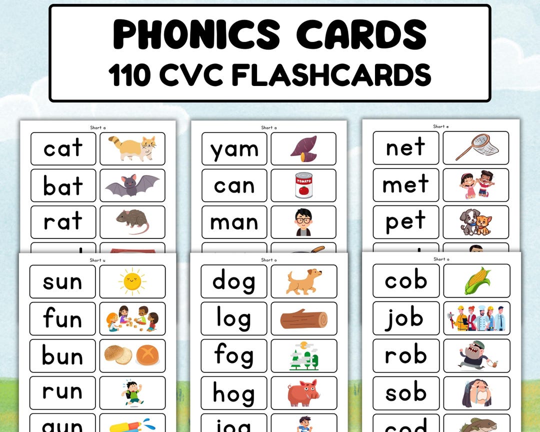 110 CVC Flashcard, CVC Words for Kids, Phonics Cards, Short Vowels ...
