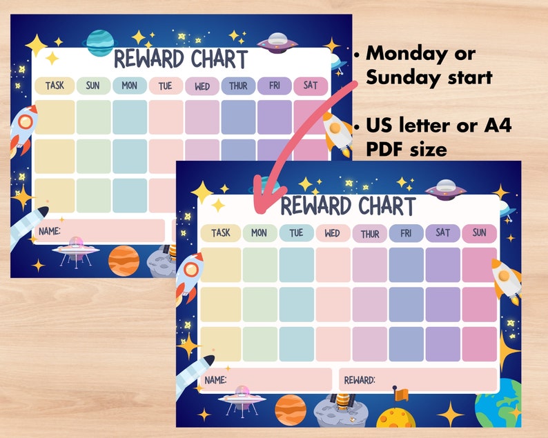 Galaxy Reward Chart Toddler, Printable Sticker Chart,kids Chore Chart ...