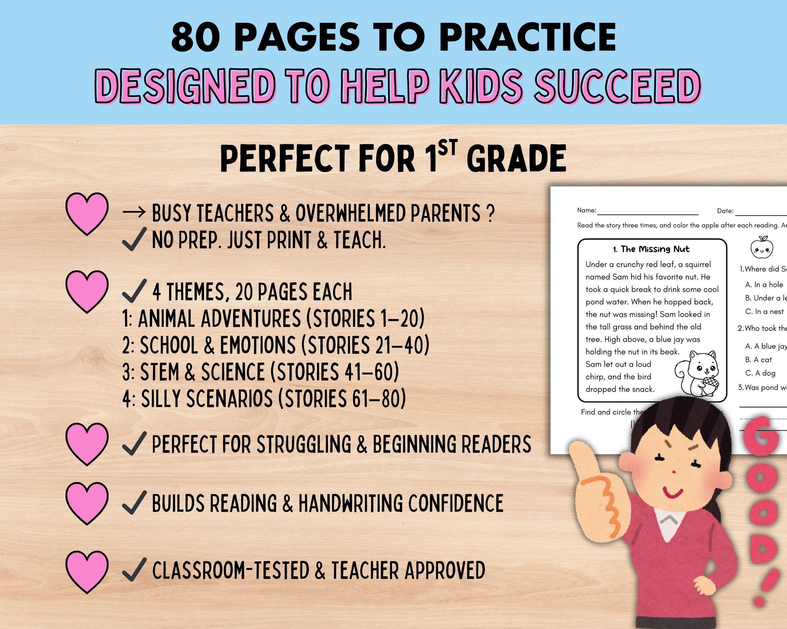 1st Grade Reading Comprehension Worksheet Bundle 80 Page Printable PDF ...