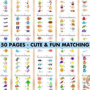 50 Printable Matching Worksheets, Match the Picture, Kindergarten ...