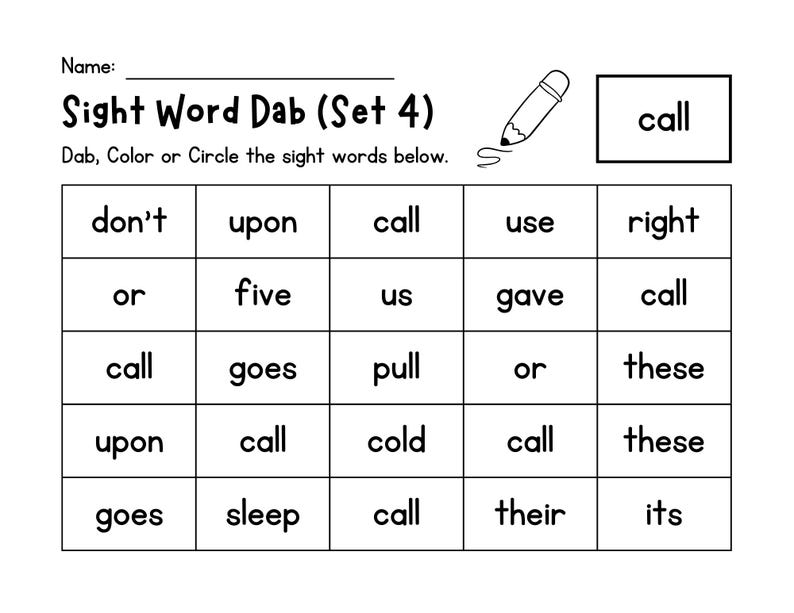 Sight Word Dab It Worksheet, Sight Word Activity, Printable Worksheets ...