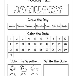Calendar Worksheet Pages, Daily Calendar, Month Day Date, Weather ...