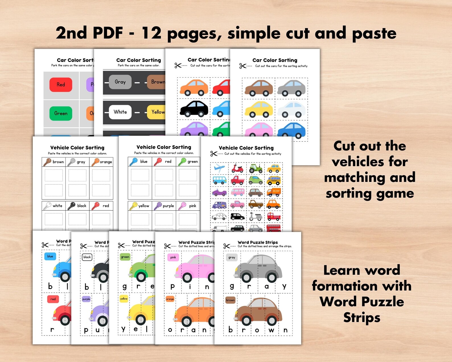 Toddler Busy Book Printable, Colour Sorting Matching Game, Car Color ...