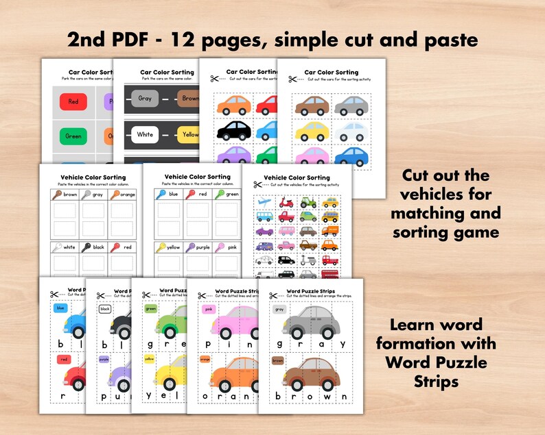 Toddler Busy Book Printable, Colour Sorting Matching Game, Car Color ...