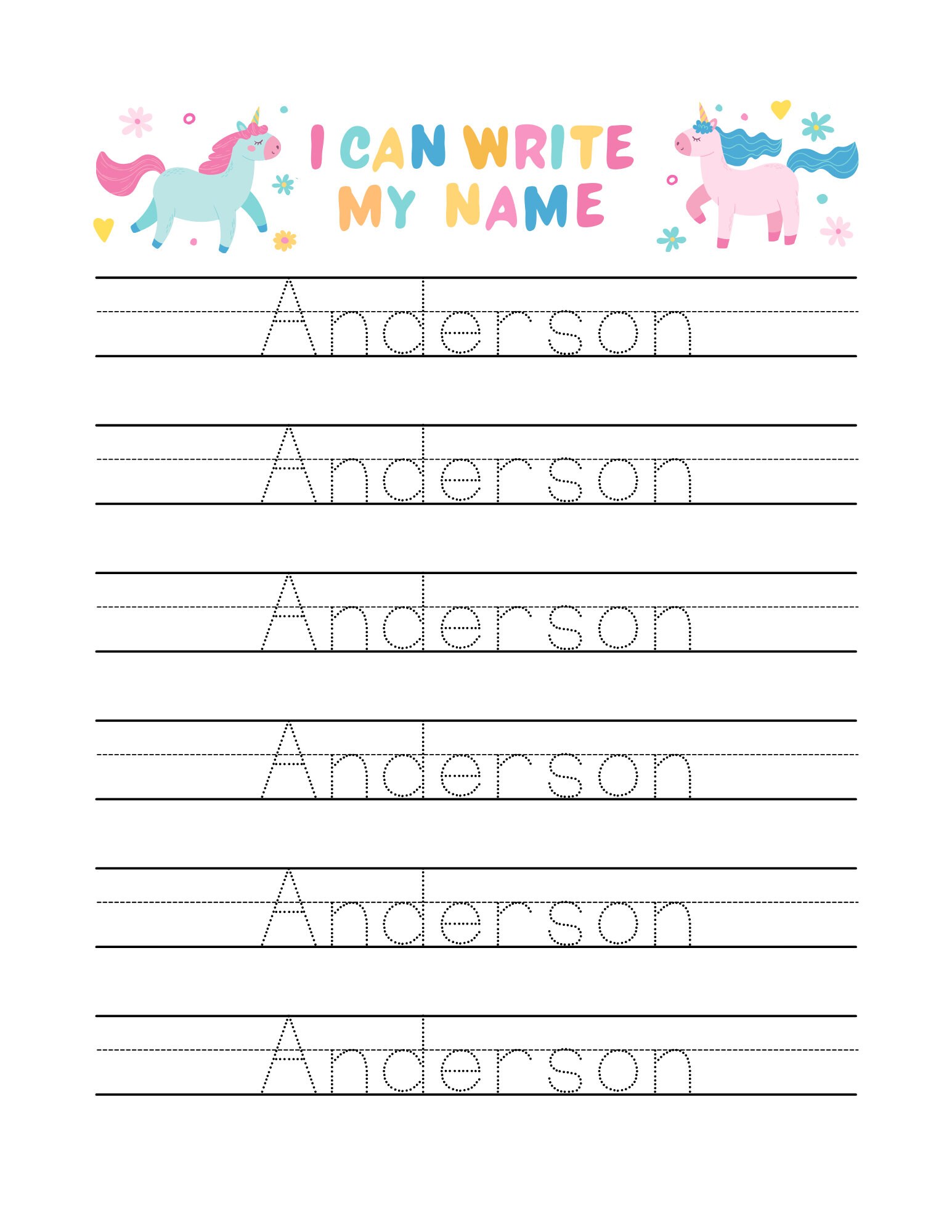 Custom Name Tracing Practice Rainbow Personalized Name Trace ...