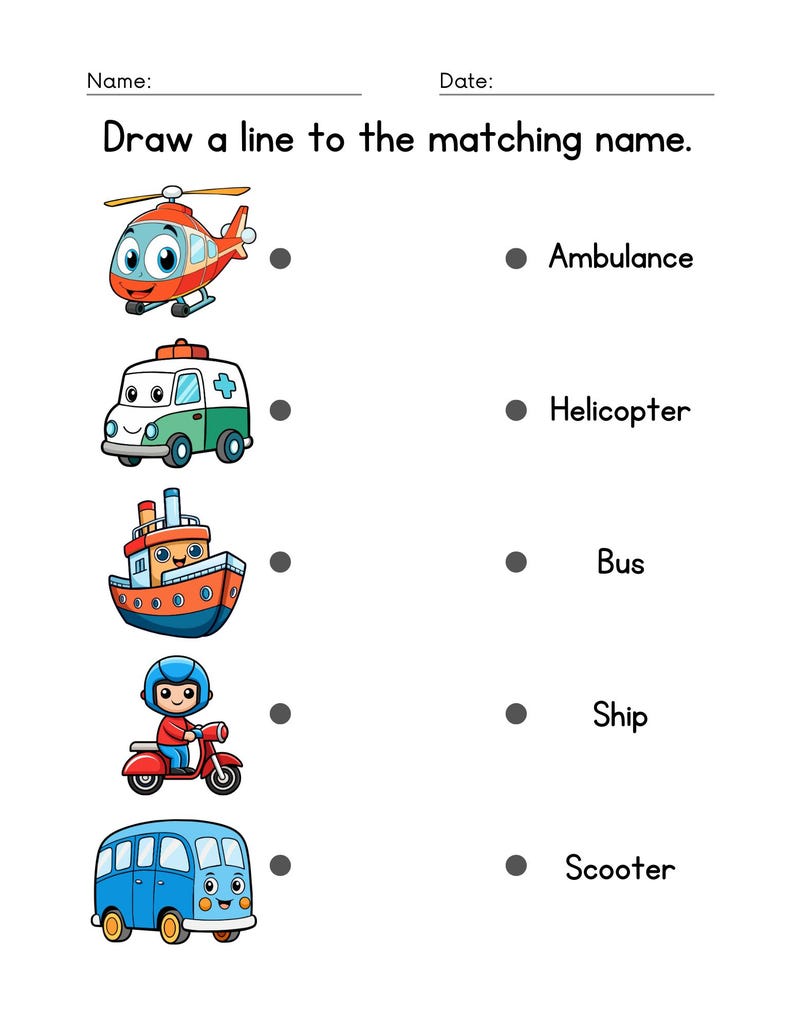 55 Printable Matching Names Worksheets, Match the Picture, Kindergarten ...