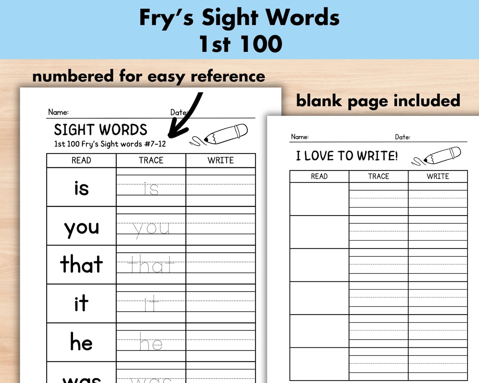 100 Printable Sight Words, 1st 100 Fry Sight Words, Kindergarten Sight ...