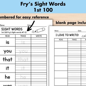 100 Printable Sight Words, 1st 100 Fry Sight Words, Kindergarten Sight ...