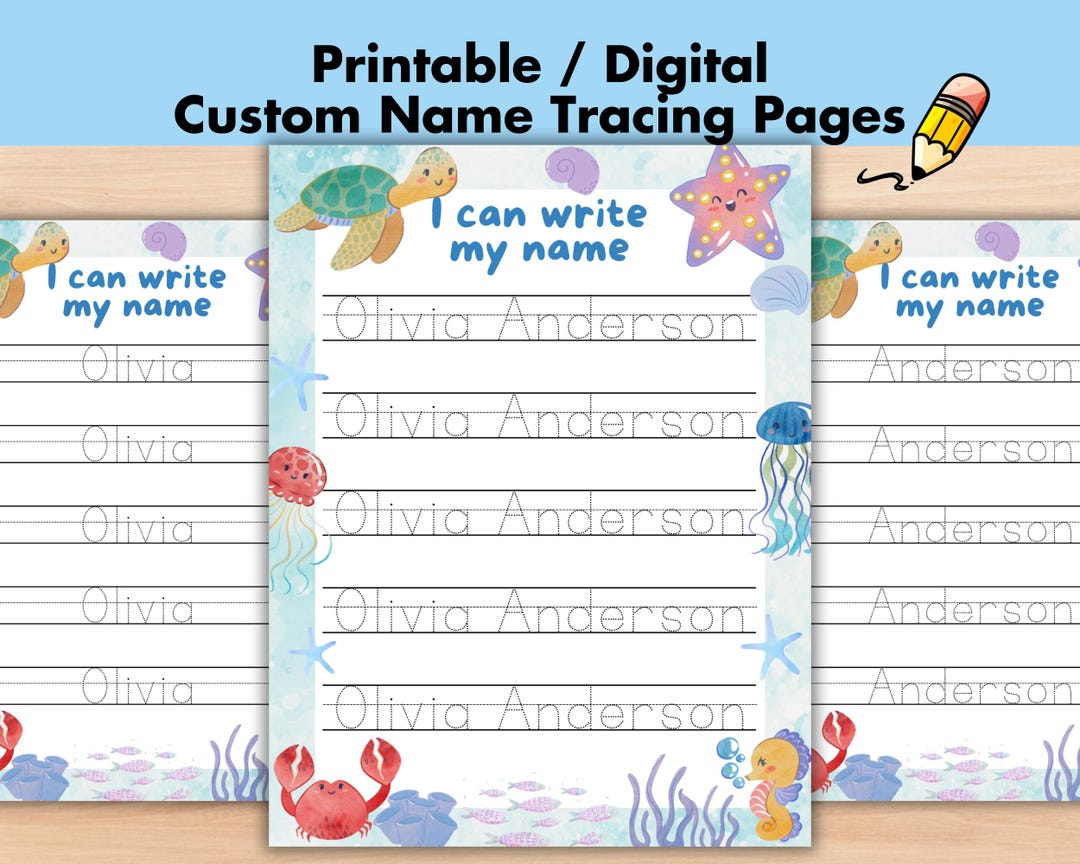 Ocean Animals Custom Name Tracing Sheet Personalized Name Trace ...