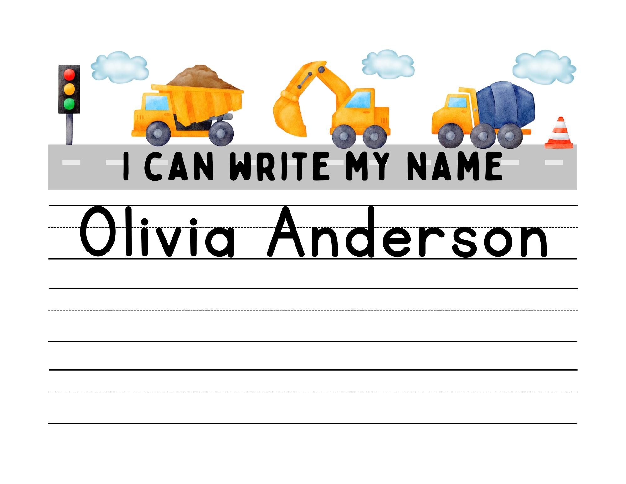 Construction Custom Name Tracing Sheet Personalized Name Trace ...