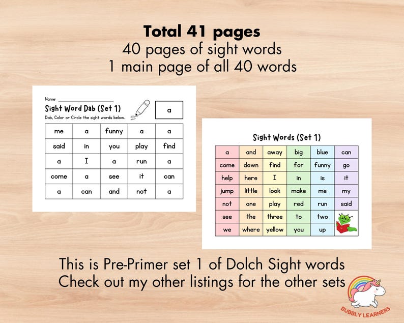 Dolch Sight Words Dab It Worksheet, Sight Word Activity, Printable ...