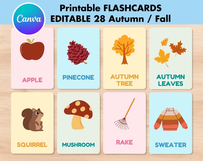 Autumn Flashcard,fall Vocabulary,nature Cards,autumn Montessori,autumn ...
