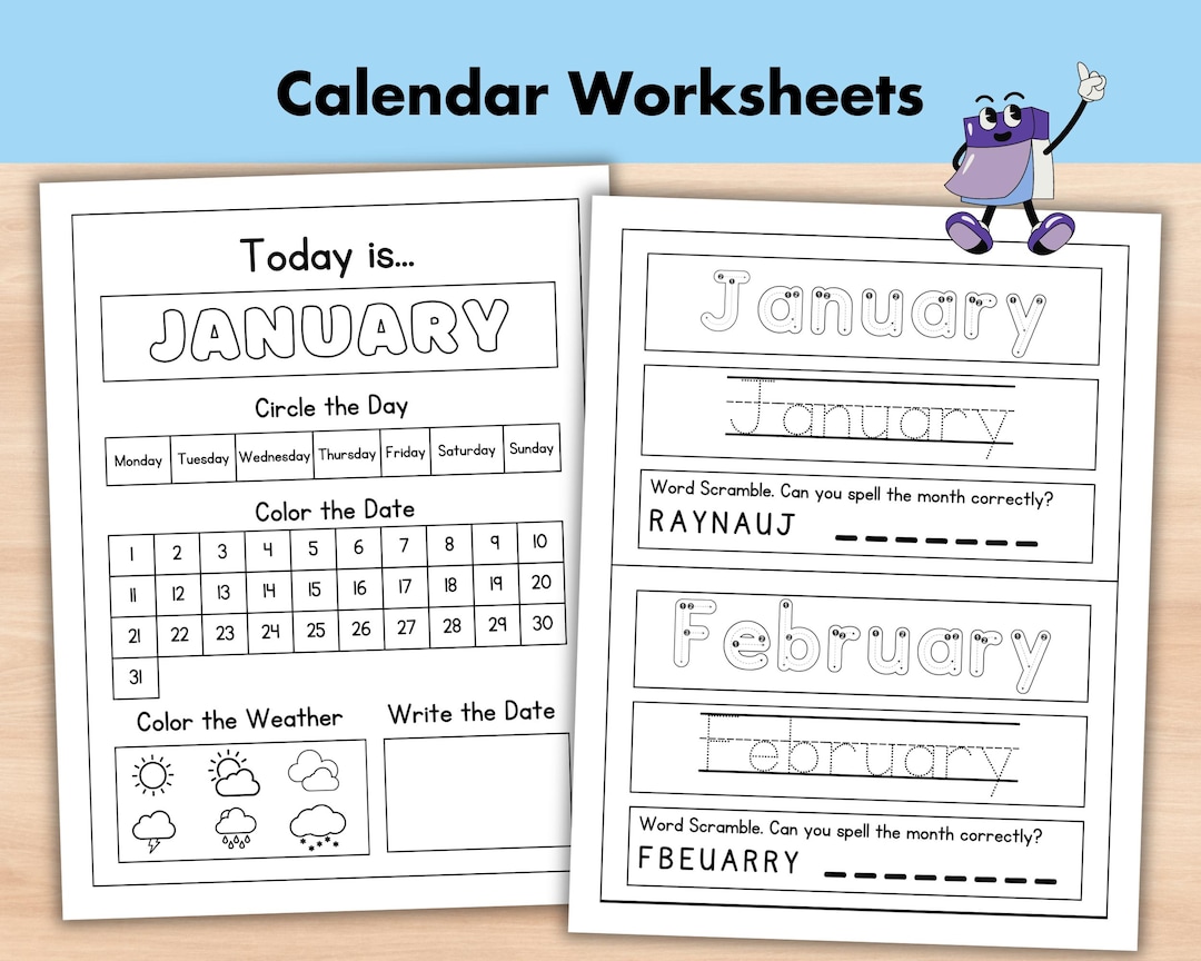 Calendar Worksheet Pages, Daily Calendar, Month Day Date, Weather ...