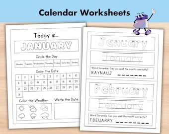Calendar Worksheet Pages, Daily Calendar, Month Day Date, Weather ...