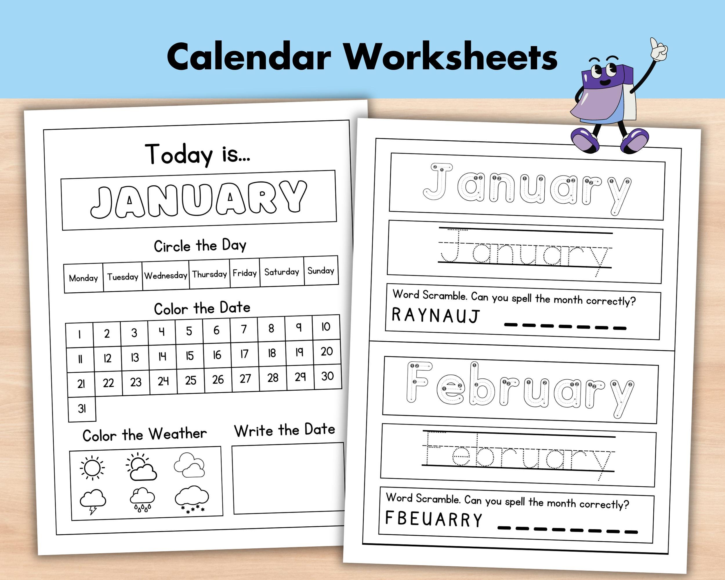 Calendar Worksheet Pages, Daily Calendar, Month Day Date, Weather ...