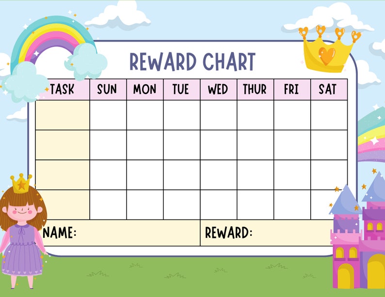 Unicorn Reward Chart Toddler Printable Princess Sticker Chart,girls ...