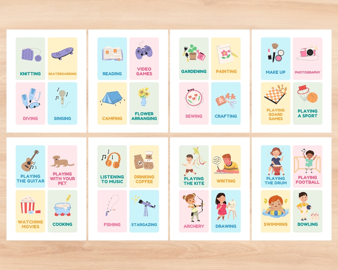 32 Hobby Flashcards, Printable Montessori Flash Cards,pre-school Cards ...