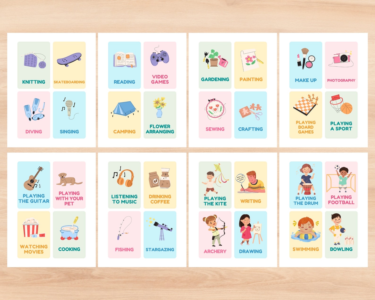 32 Hobby Flashcards, Printable Montessori Flash Cards,pre-school Cards ...
