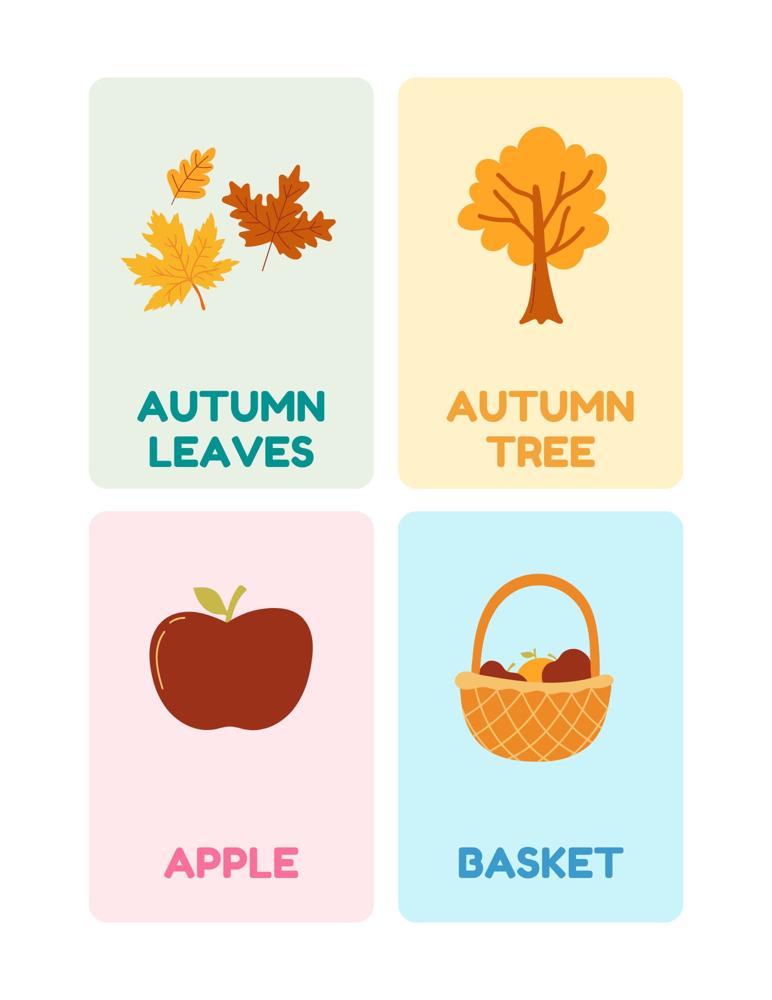 28 Autumn Flashcards, Fall Vocabulary Nature Cards, Printable ...
