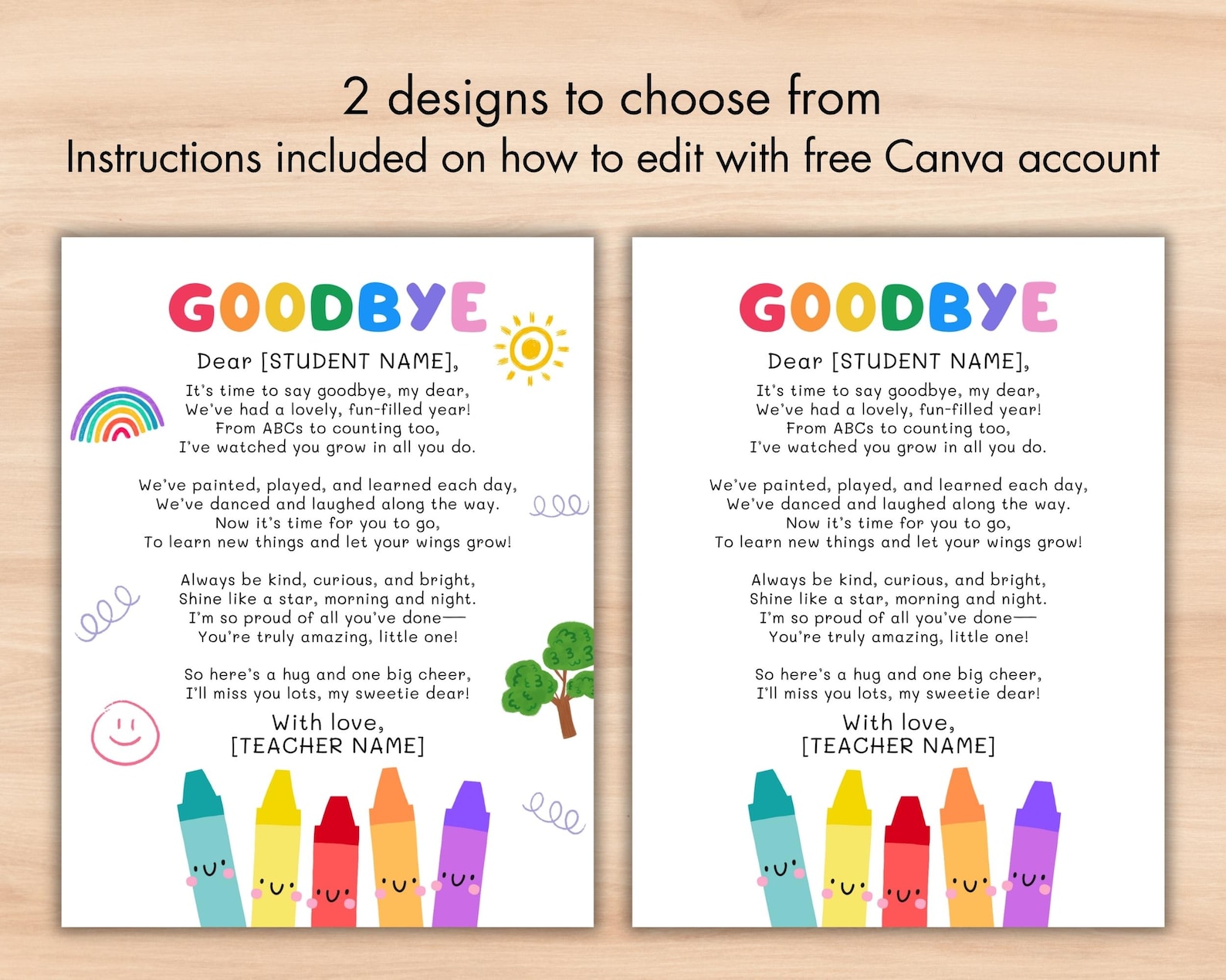 End of Year Poem From Preschool Teacher, Editable Goodbye Letter for ...
