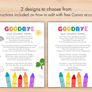 End of Year Poem From Preschool Teacher, Editable Goodbye Letter for ...
