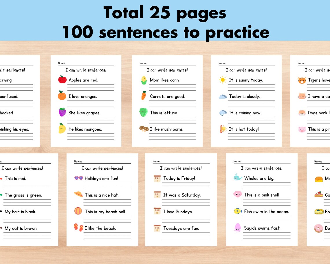 Sentence Writing Practice Worksheets, Printable Writing English ...