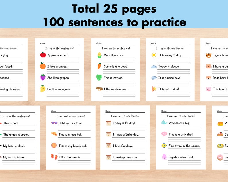 Sentence Writing Practice Worksheets, Printable Writing English ...