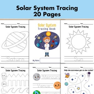 Solar System Tracing Bundle, Planet Name Line Trace Page Printable ...