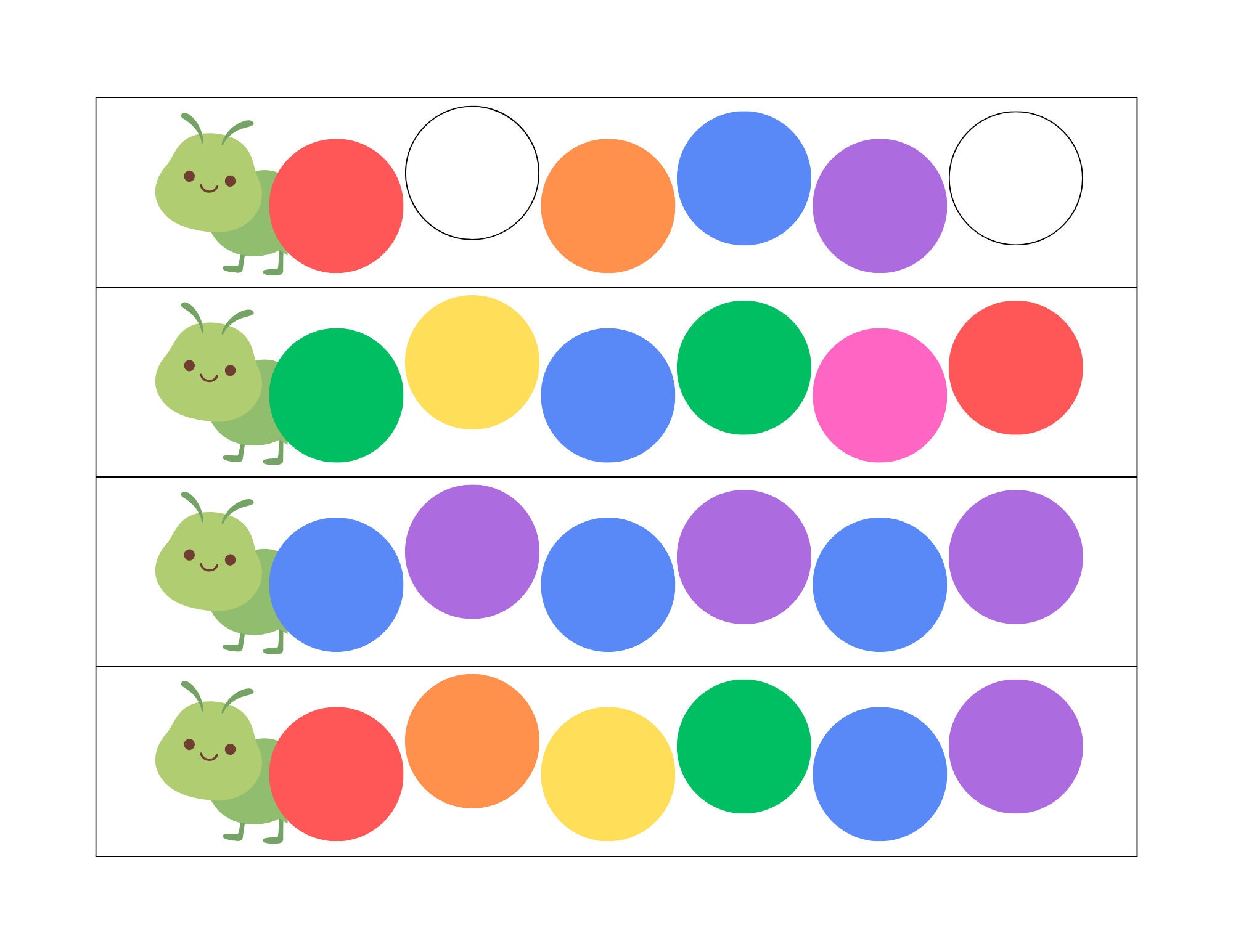 60 Printable Pom Pom Pattern Activity Card, Kindergarten Preschool ...